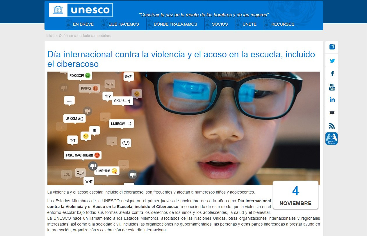 Día Internacional Contra La Violencia Y El Acoso Escolar Agenda